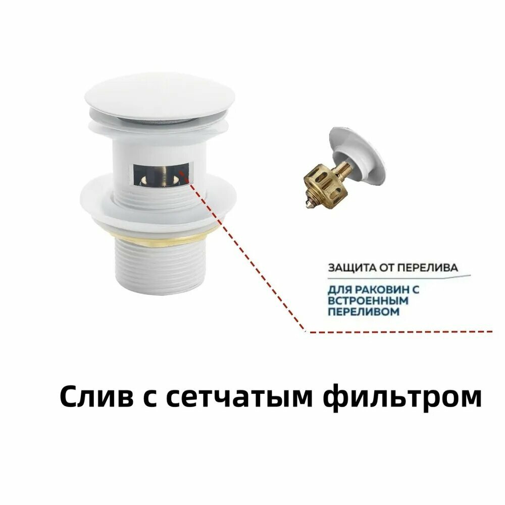 Выпуск для раковины универсальный Донный клапан с переливом Robern, высококачественная латунь, сеткой быстрой очисткой, Модный белый
