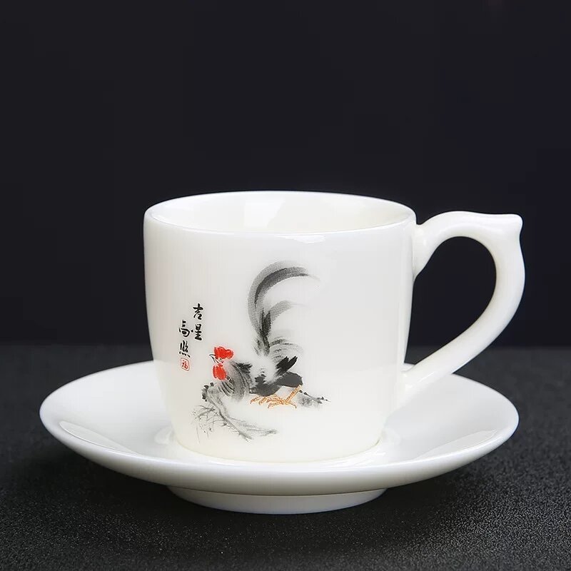Чайная чашка из белого фарфора Дехуа в форме петуха, мастерская чашка, керамическая чашка для кунг-фу с ручкой, чайная