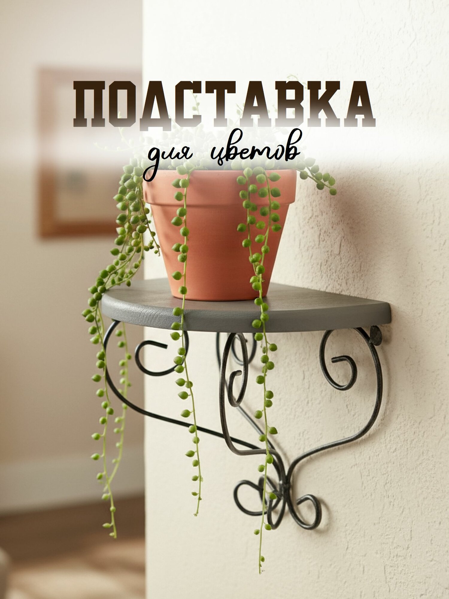 Металлическая подставка для цветов и кашпо настенная, черный серебро