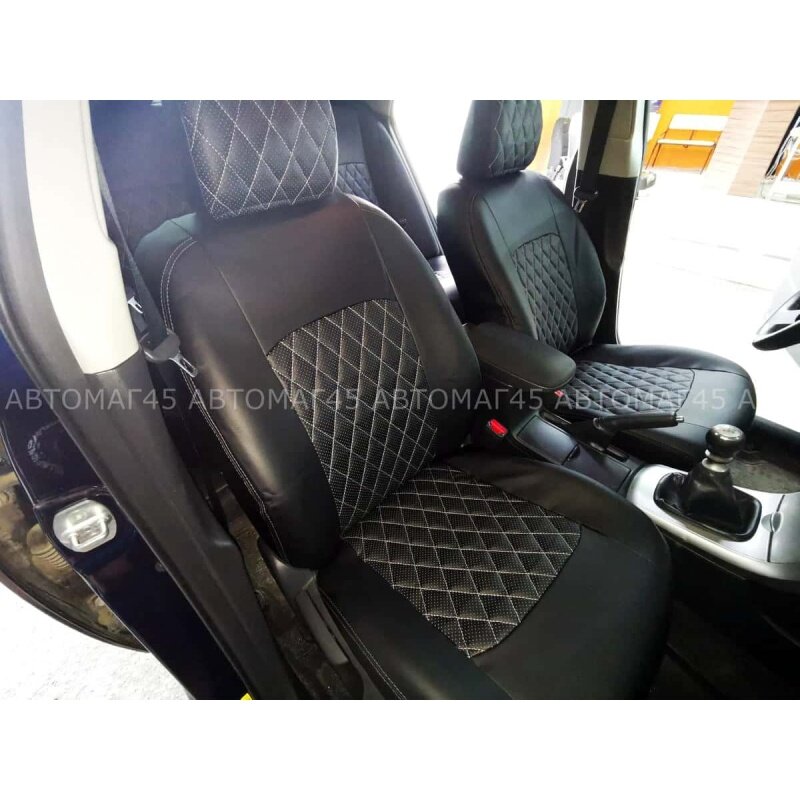Авточехлы Toyota Corolla Тойота Королла 2013-2019г кузов 160 180 экокожа черная серая нить ромб