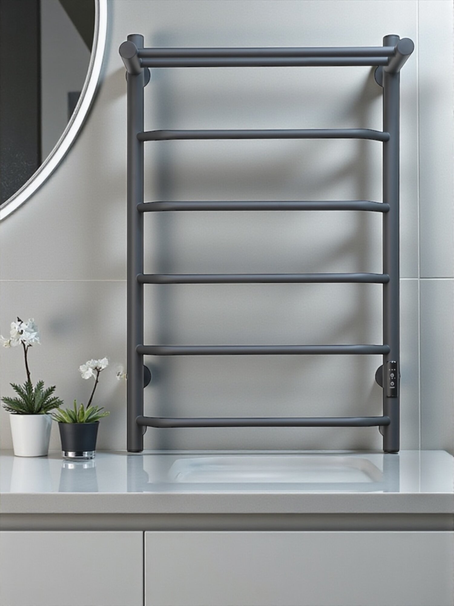 Полотенцесушитель электрический TermoPrime 500мм 600мм с терморегулятором лесенка подключение универсальное цвет графит