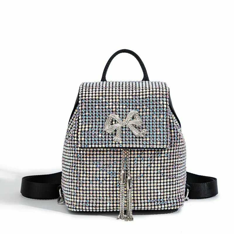 2026 Роскошный блестящий супер рюкзак со стразами для девочек, модные сумки премиум-класса Silver AB