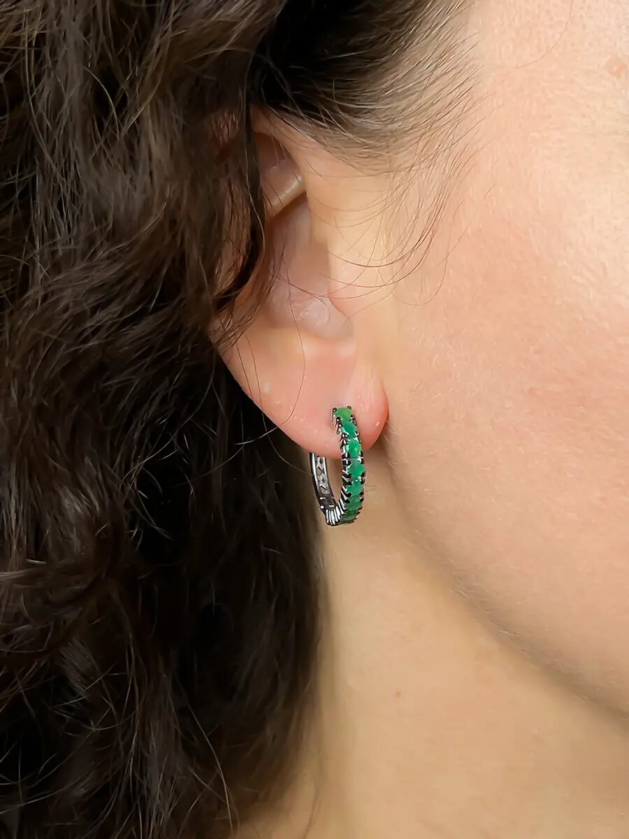 Серьги конго, серебро, 925 проба, чернение, родирование, изумруд