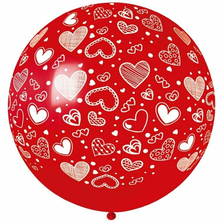 Воздушный шарик КНР 31", 80 см, круглый, пастель, сердечки