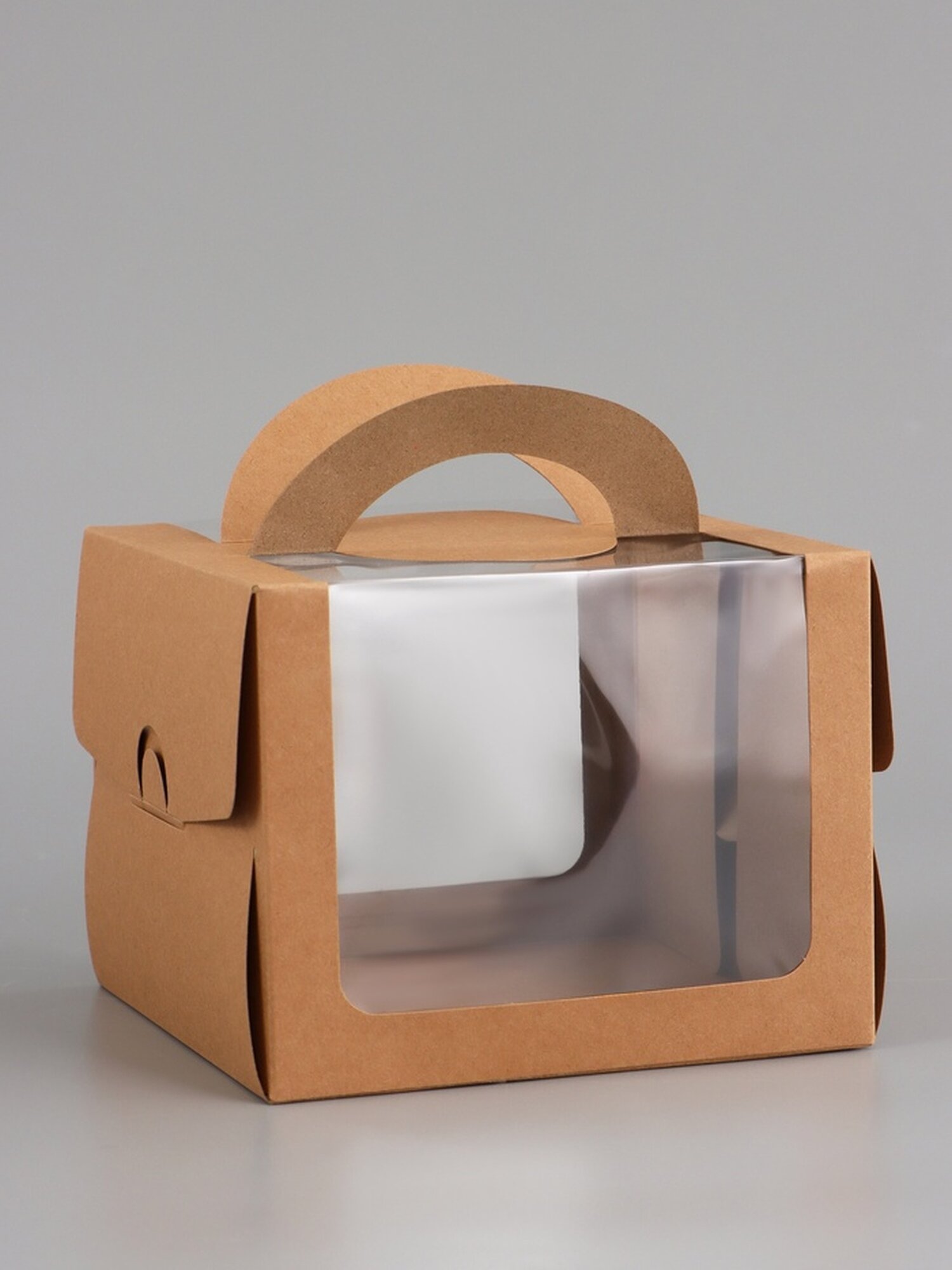 Коробка под бенто-торт с окном, крафт 16 х 16 х 12,5 см 10896543