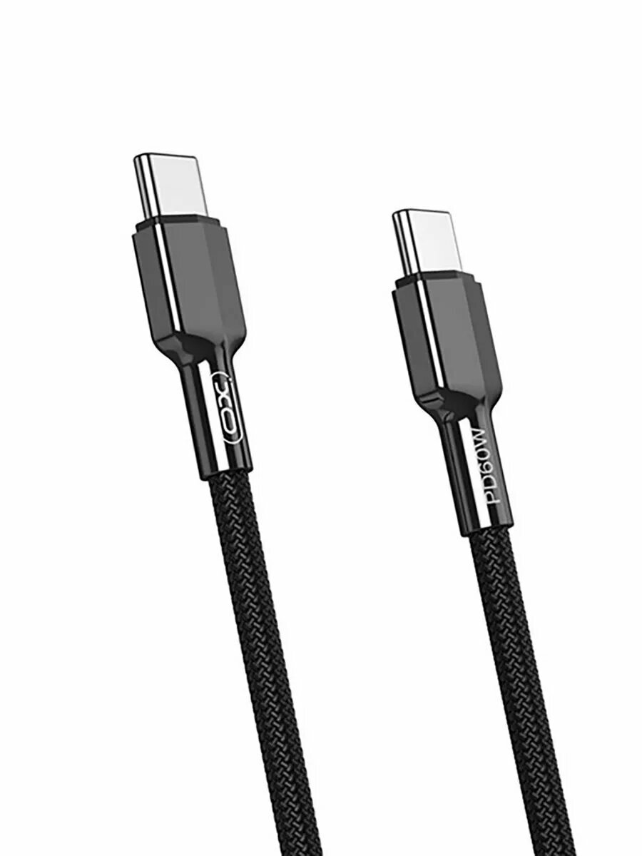 Кабель плетеный XO NB183B Type-C to Type-C, PD60W, 1 метр, черный / провод с быстрой зарядкой для Android, iPhone с USB-C (15, 16, 17)