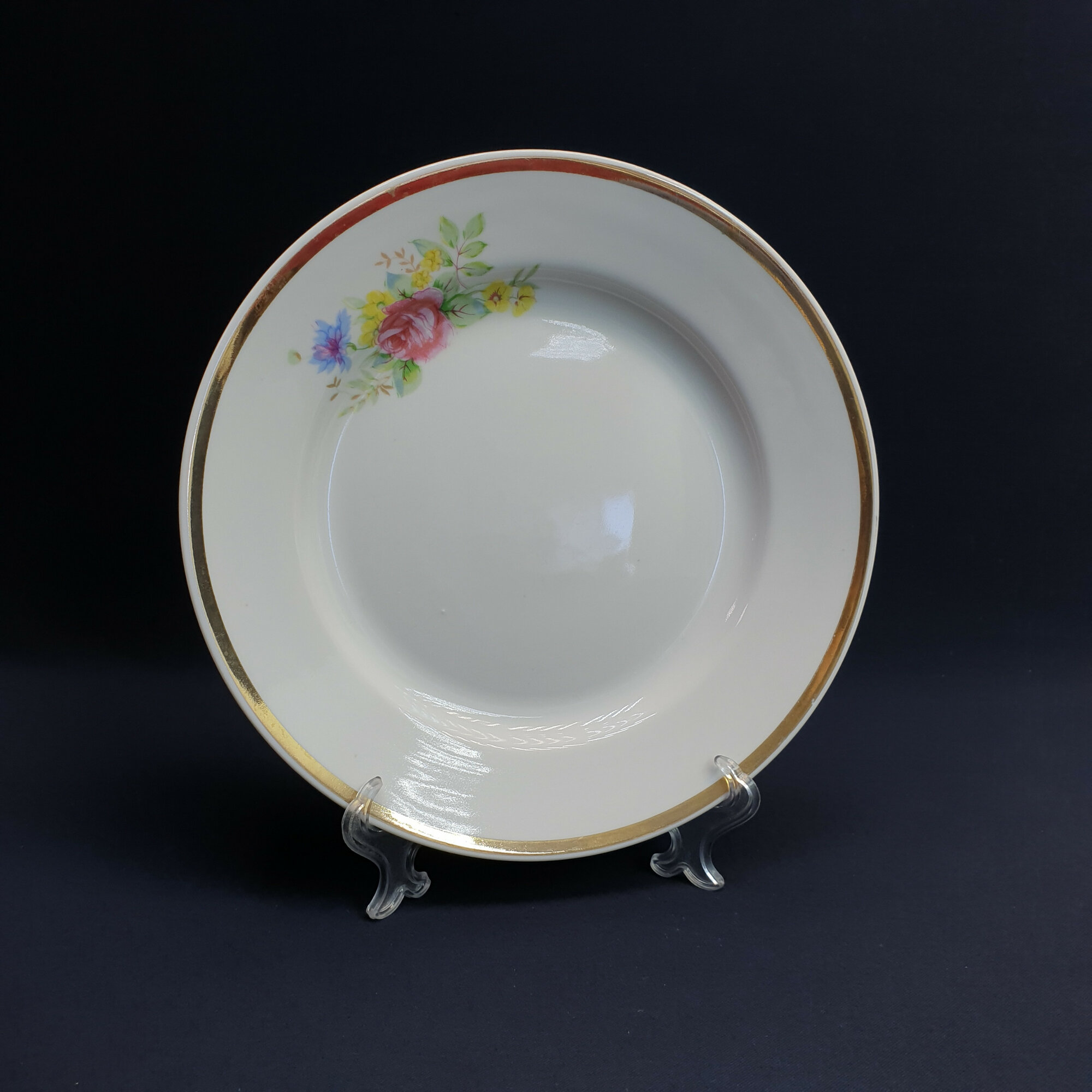 Столовая тарелка Дулево, фарфор деколь позолота 235 мм, винтаж СССР