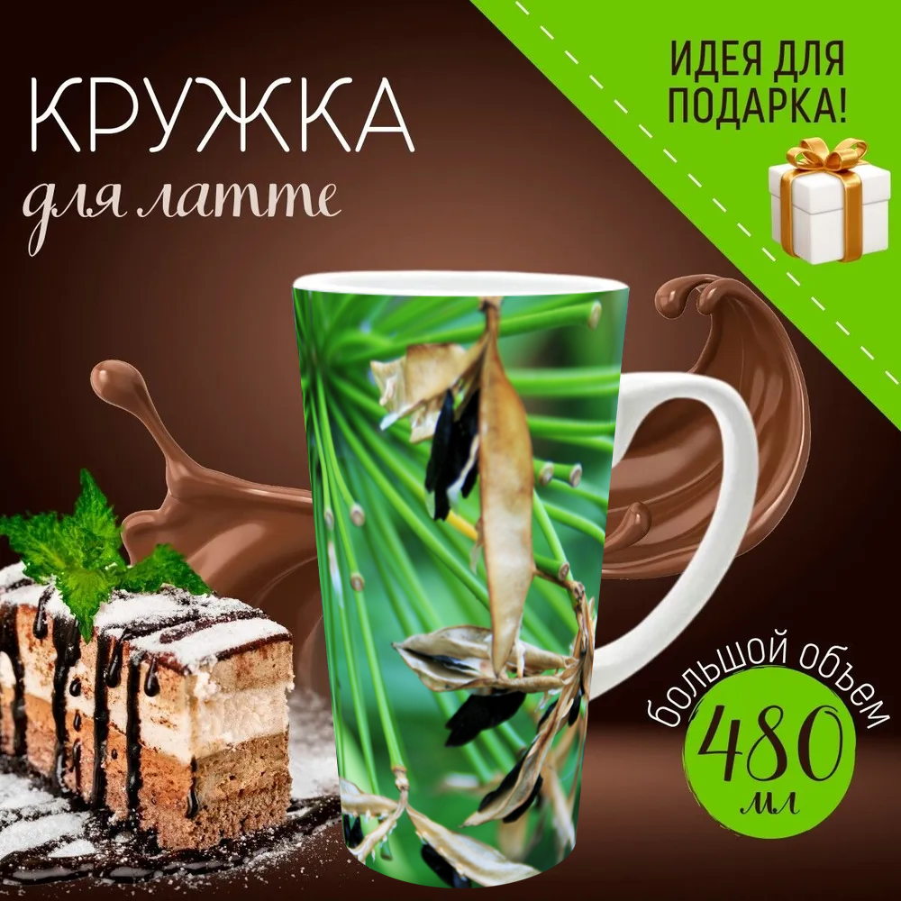 Кружка латте керамическая большая для чая и кофе с прикольным принтом "Семена Агапантус Семена Агапантус Агапантус семена черный шелуха сухой" 500 мл.