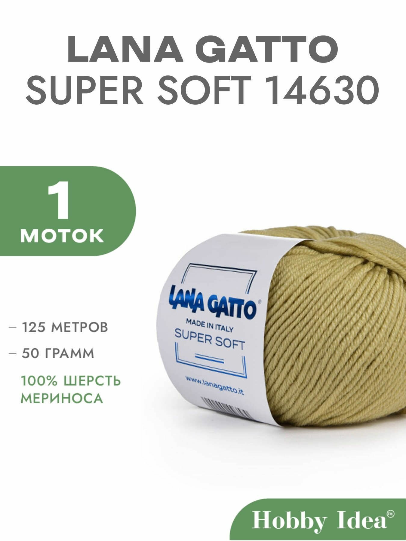 Пряжа меринос Lana Gatto Super Soft 14630 Фисташковое мороженое 1 моток (Нитки на шапку Лана Гатто Супер Софт)