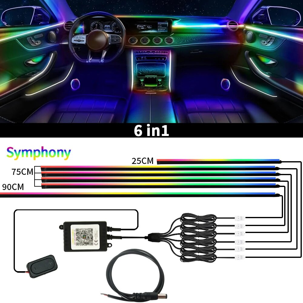 Светодиодная RGB-подсветка Symphony Streamer Для Салона Автомобиля, Акриловая 6 in 1 Symphony
