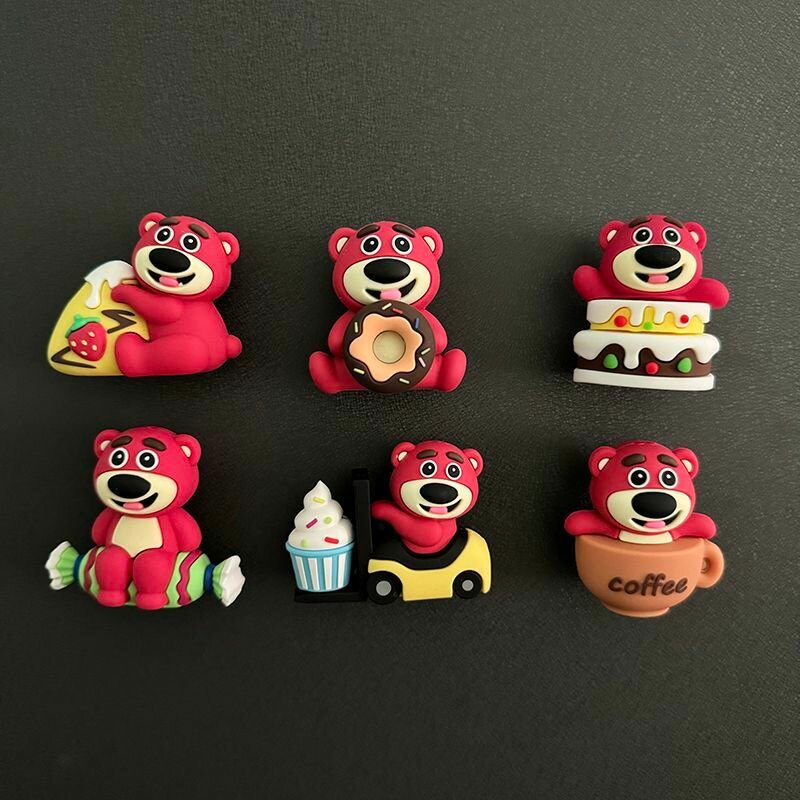 Розовый магнит на холодильник с клубничным медведем, мультяшный аниме, креативный магнит, 3D мягкий клей, сообщение