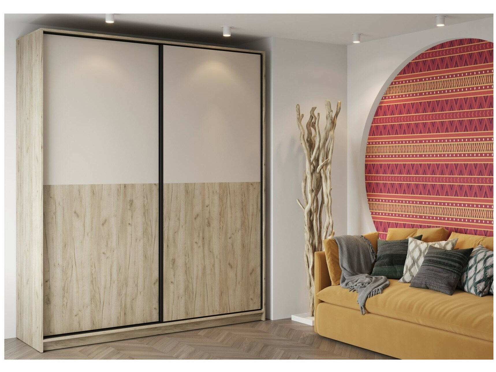 Шкаф-купе ШК-005 2000, 3 штанги, полки, 2 ящика, ЛДСП, крафт серый/кашемир