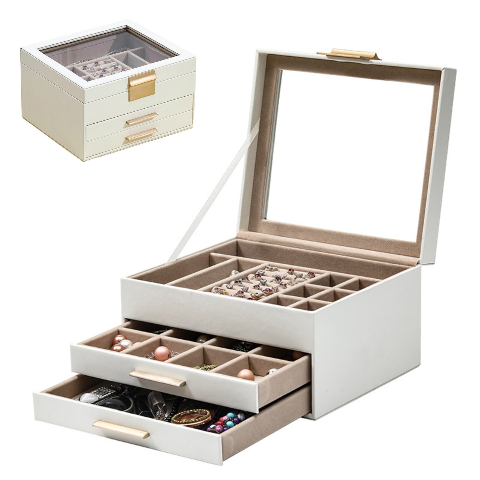 Коробка Для Ювелирных Изделий: 3-Уровневая Органайзер С Прозрачной Крышкой И Регулируемыми Перегородками - Многофункциональное Хранение Для Быстрого Доступа Настольный Органайзер For Кольца Серьги Браслеты