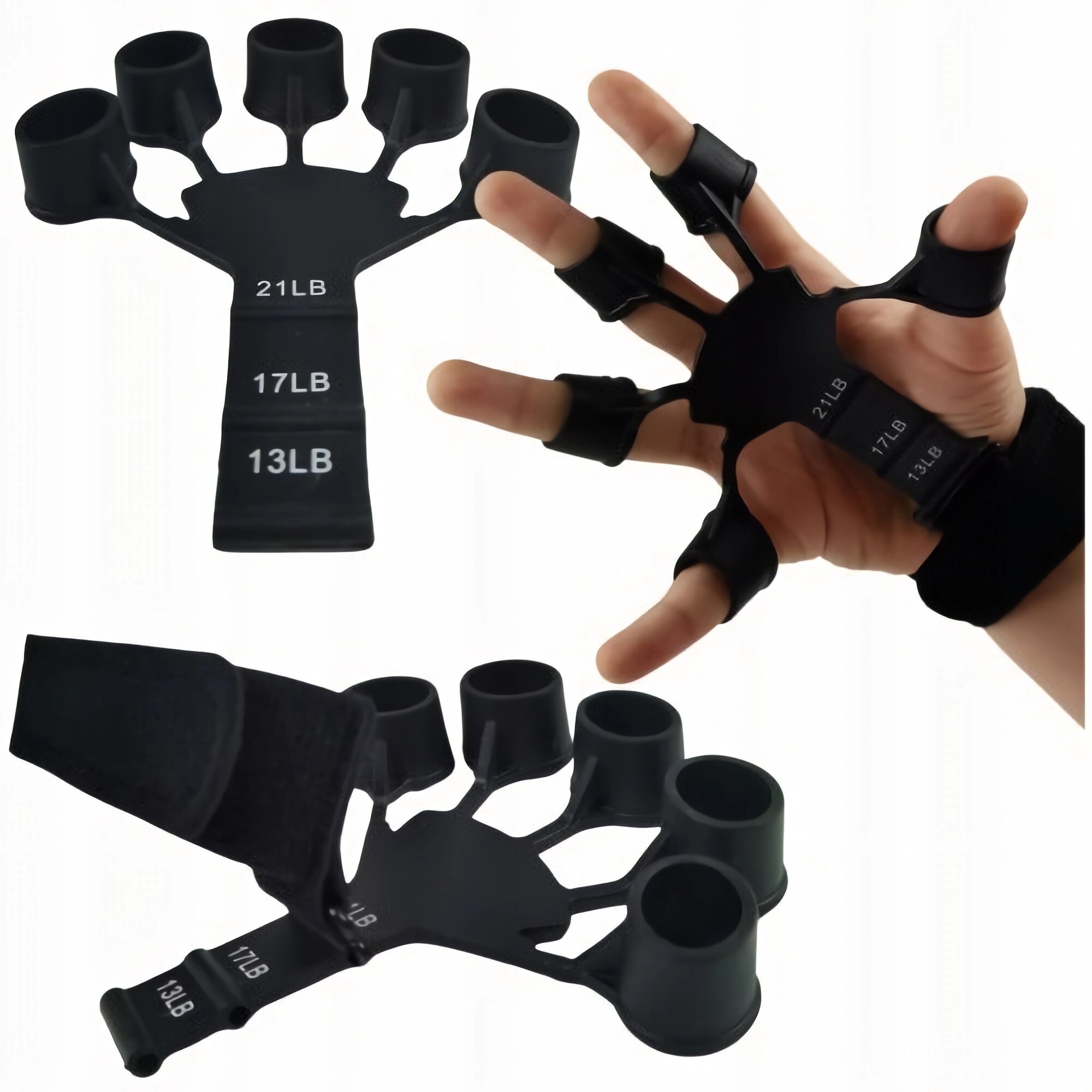 Тренажер для пальцев рук, эспандер кистевой для фитнеса рук, 3 уровня, черный