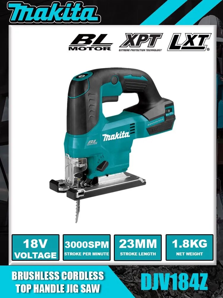 Лобзик аккумуляторный Makita LXT BL, бесщеточный, 18 В, 3000 об/мин, 26 мм, 135 мм