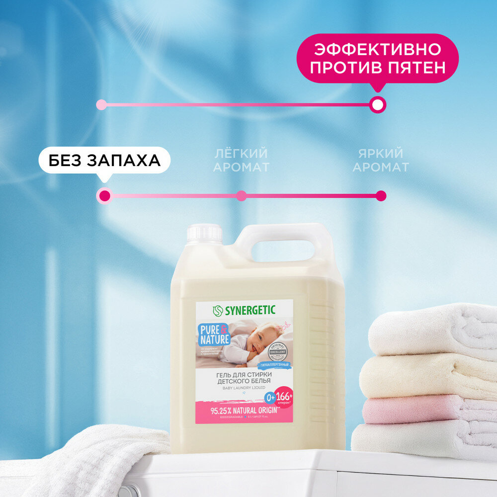 Жидкое средство для стирки Synergetic, гель, для детского белья, 5 л
