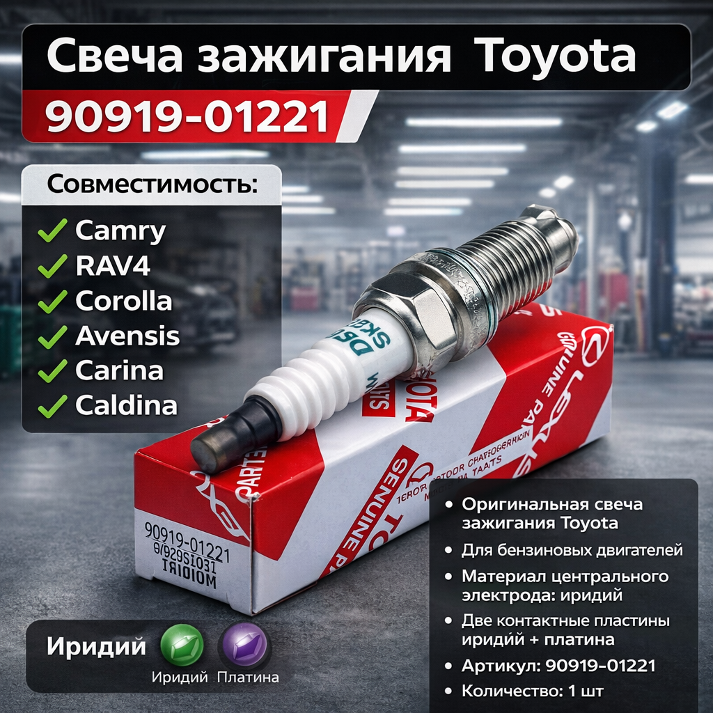 Свеча зажигания Toyota 90919-01221 Camry RAV4 Mark II Corolla Avensis Carina Caldina 1 шт