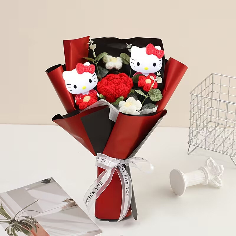 Букеты ко Дню святого Валентина, плюшевые игрушки Hello Kitty, искусственные цветы из пряжи, засушенные цветы, элитные подарки для подруг, Международный женский день и Женский день.