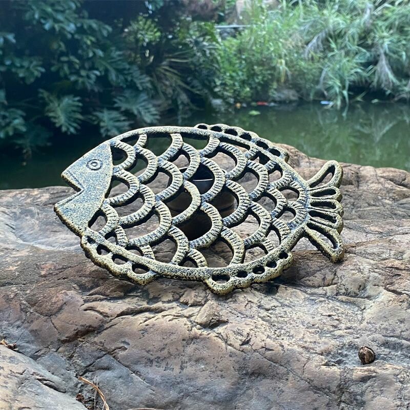 Пятиугольный коврик для чайника с чугунным основанием, аксессуары для угольной печи, ручная работа, универсальный чугунный теплоизоляционный коврик, винтажная художественная подставка из чугуна