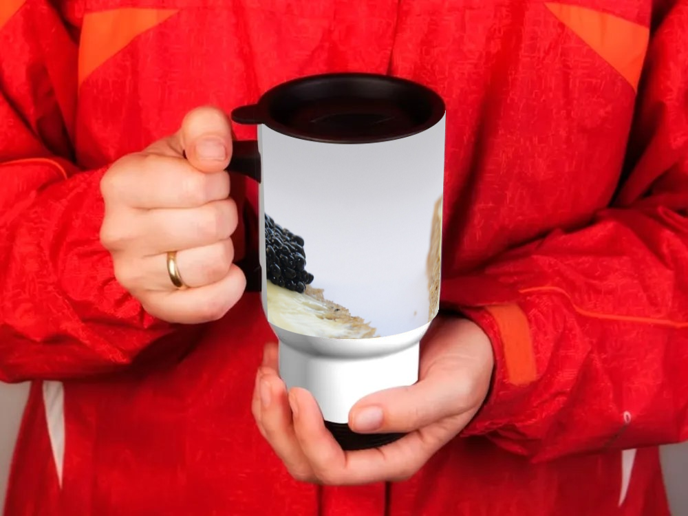 Тремокружка для авто с принтом "Икра, черная икра, бутерброд" 0.5 л.