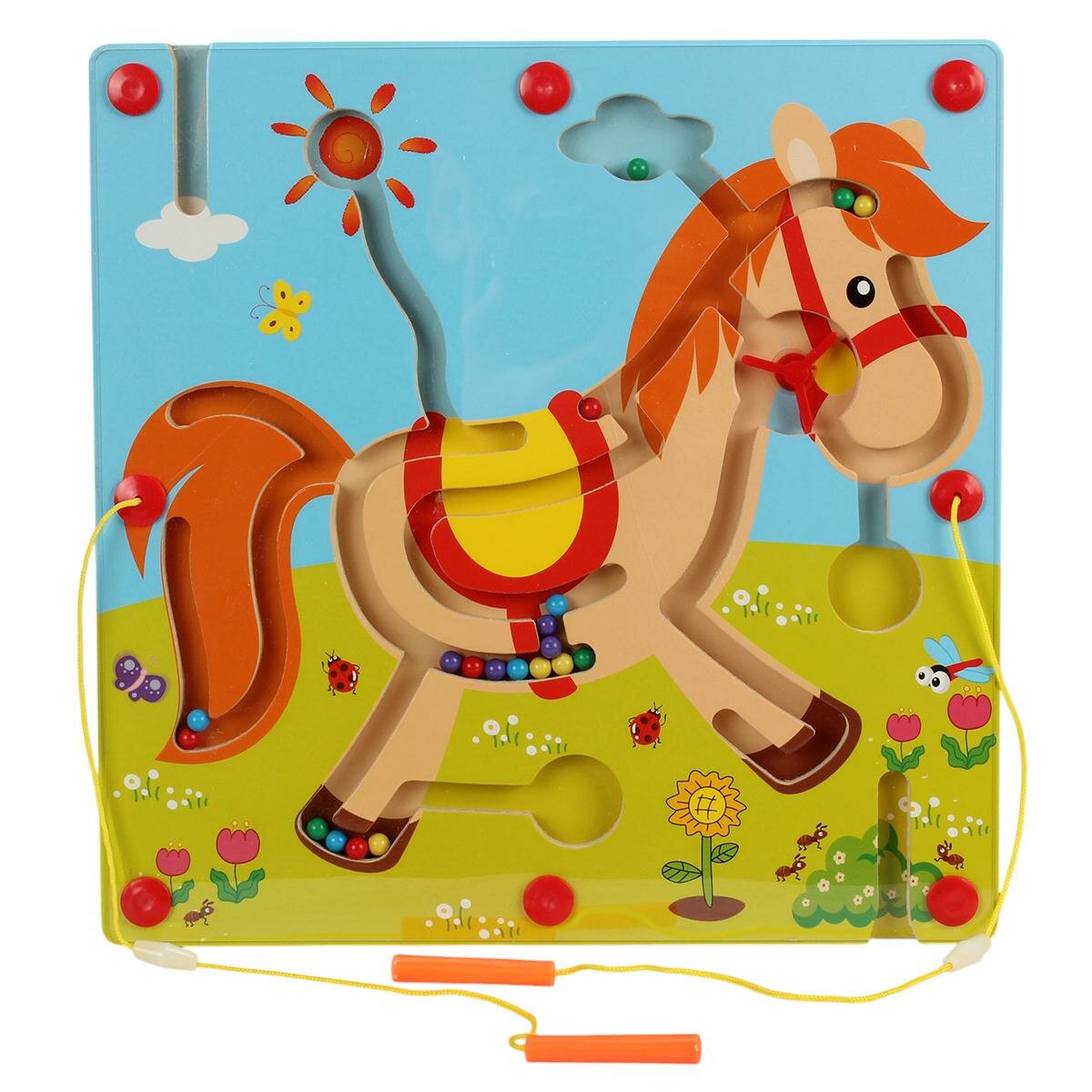 Магнитный лабиринт деревянный 'Зоопарк', 30х30см, для детей 3+