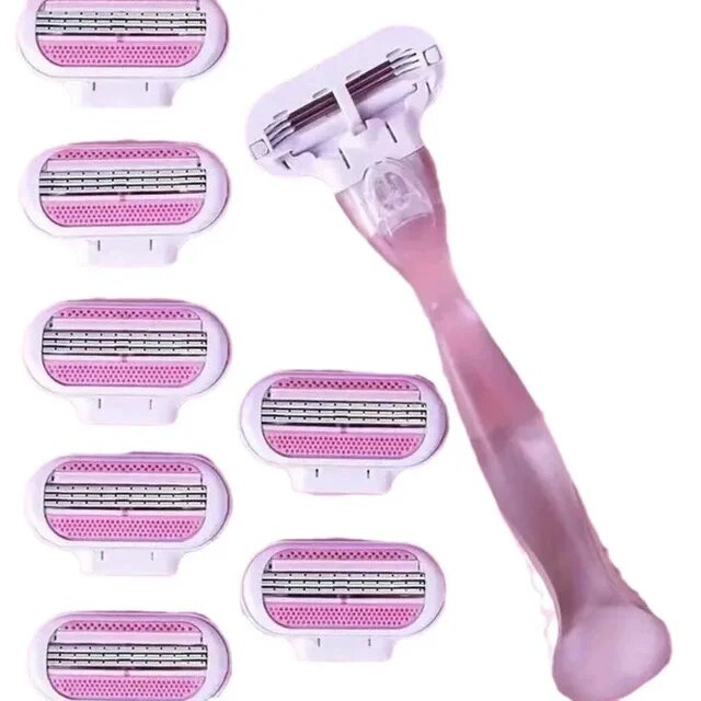 Лезвия для женской безопасной бритвы, подходят для удаления волос на лице, ногах, подмышках и в зоне бикини, совместимы с бритвами Venus, 1 ручка + 8 лезвий.