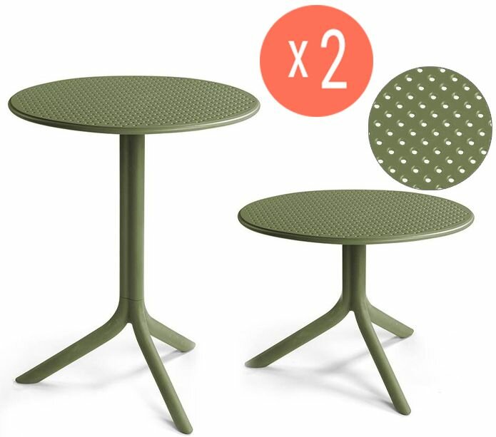 Комплект столов садовых обеденных NARDI Step + Step Mini, 2 шт, цвет зеленый, 60 см, Италия