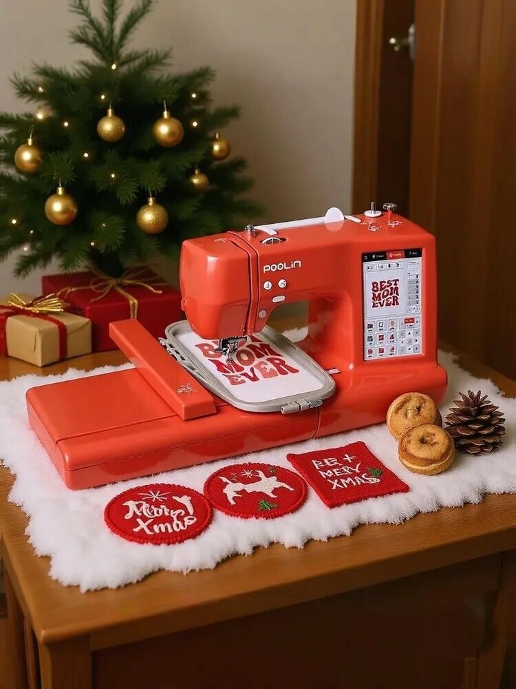 Компьютерная вышивальная машина Poolin EOC05 Red Большая область вышивки 101 235 мм Большой электронный сенсорный экран В комплекте стартовый набор