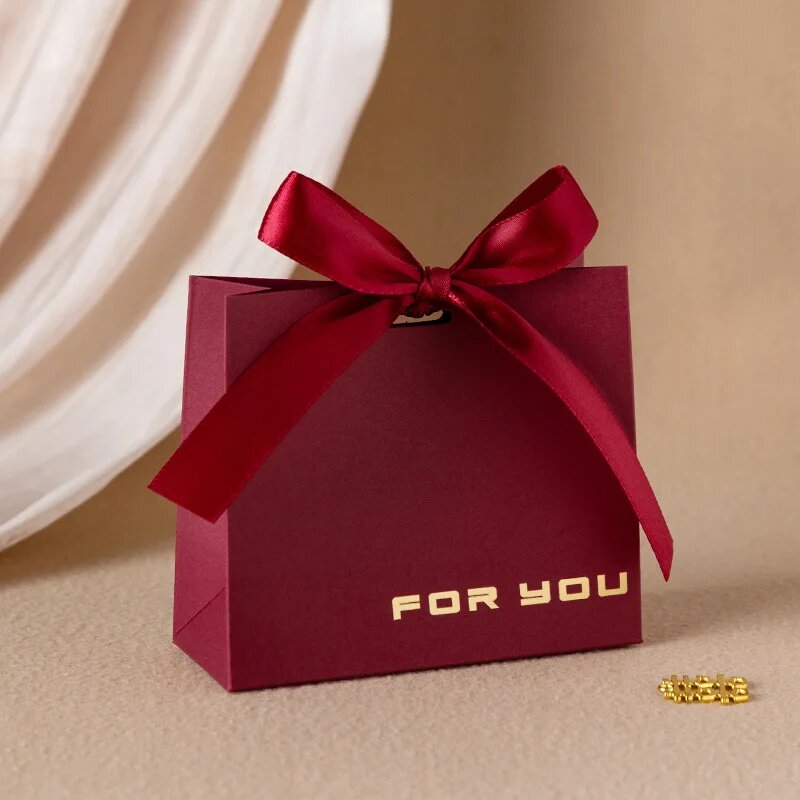 Подарочный пакет бордовый "For You" с лентой
