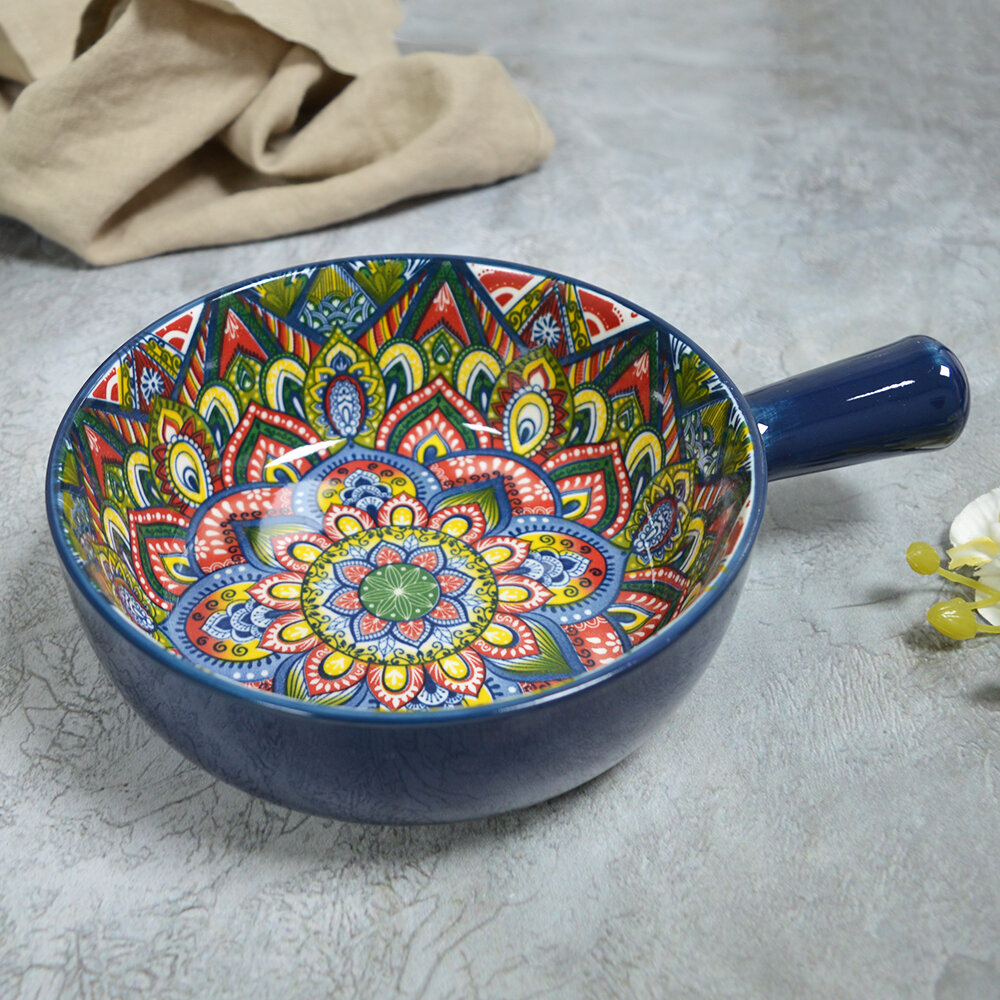 Кокотница с ручкой "Arabesque", 20,3x15,3x5,5 см, фарфор, синяя, для запекания и жульена