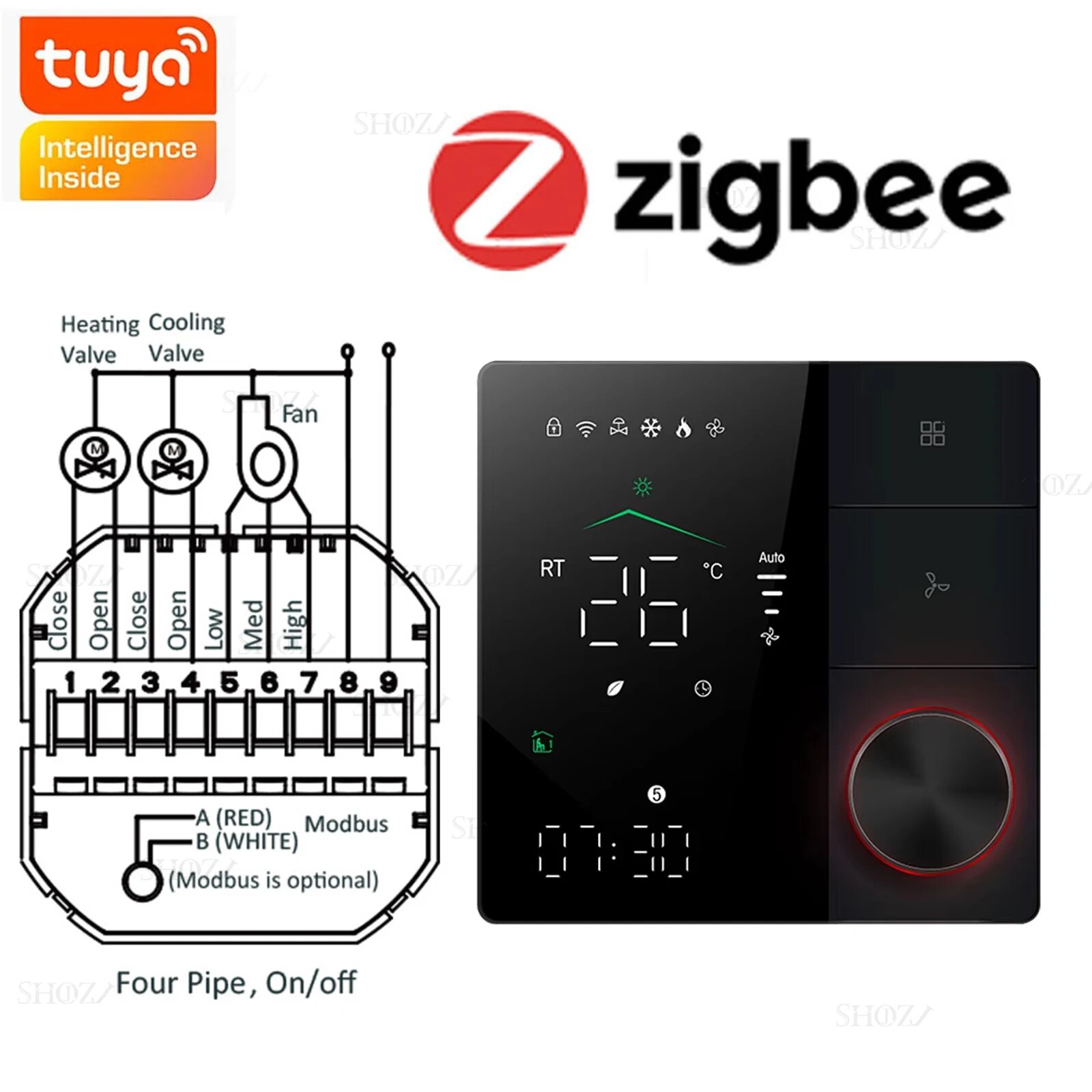 Умный термостат для кондиционера SHOJZJ black 4P ZIGBEE, 95-240 V