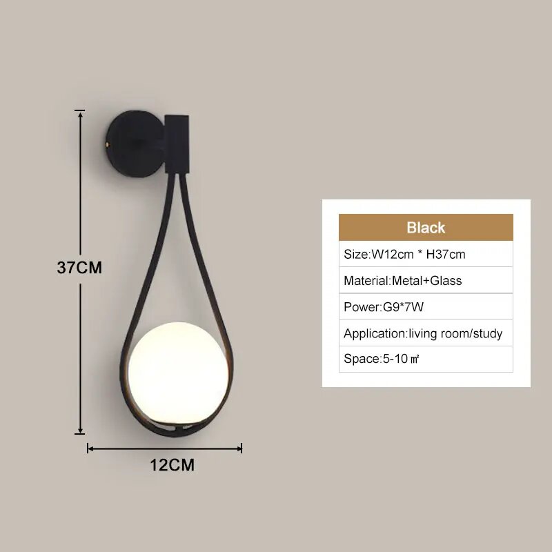 LED настенные светильники MANGDAL, матовый стеклянный шар, черный золото Warm White, F Black 7w