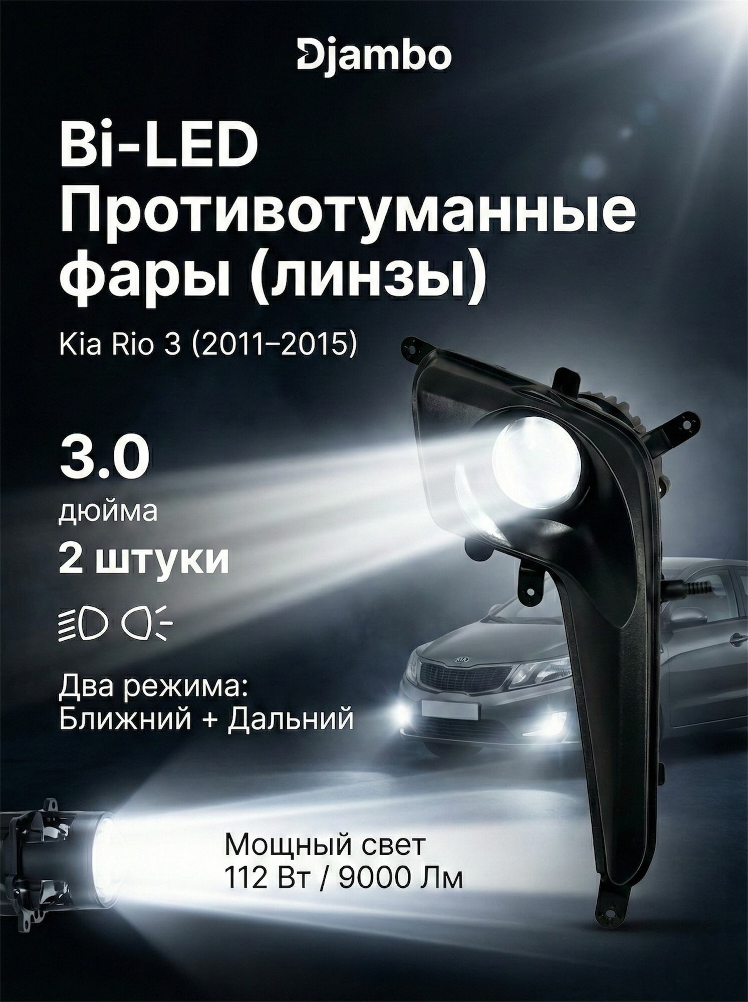 Светодиодные ПТФ Bi-LED для Kia Rio 3 (2011 2015)