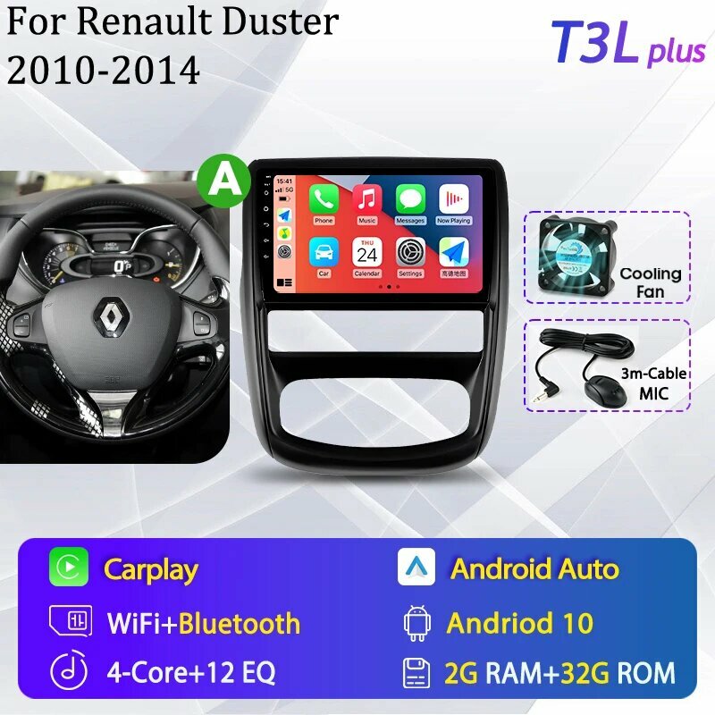 Автомобильный радиоприемник 2Din Andriod для Renault Duster 1 2010-2015 для Nissan Terrano 3 2014-2022, мультимедийный видеоплеер, навигация Carplay T3L Plus (A)