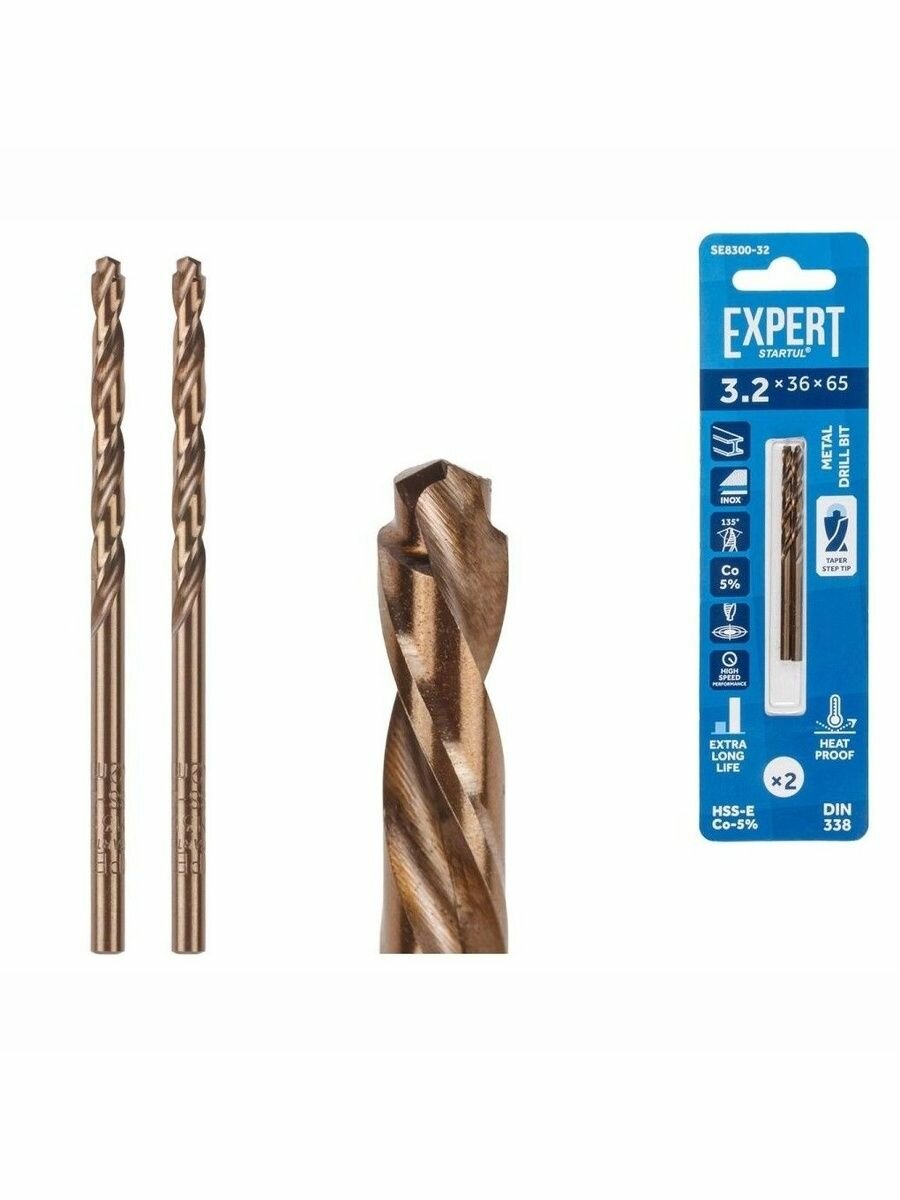 Сверло по металлу 3.2x36x65 мм HHS-Co EXPERT STARTUL