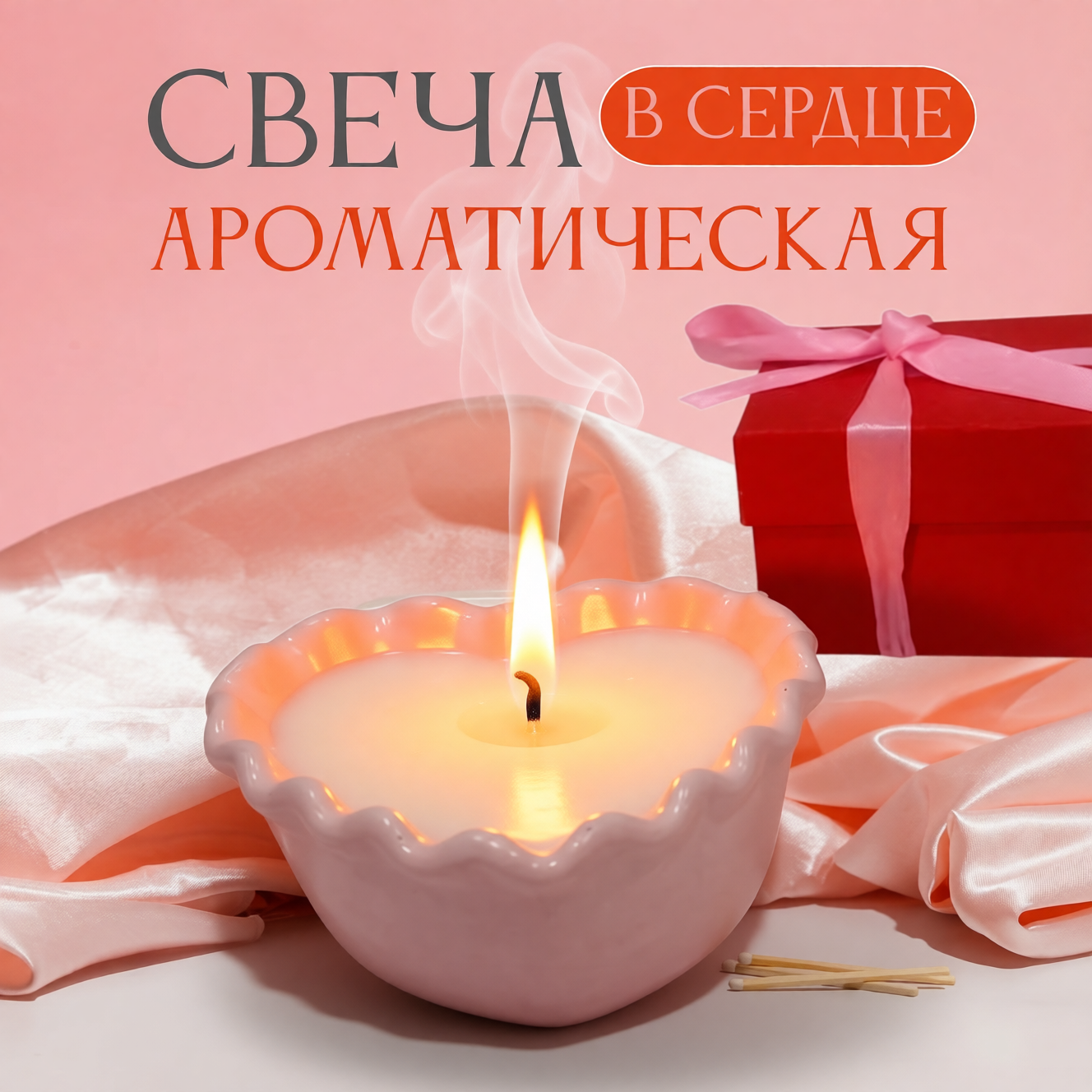 Ароматическая свеча «В сердце», розовый, цветочный аромат, фигурная, 10х10 см