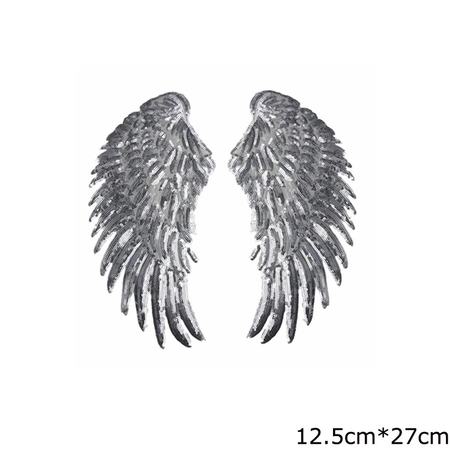 Термоклейкие нашивки крылья ангела с блестками BU196-6 M Silver