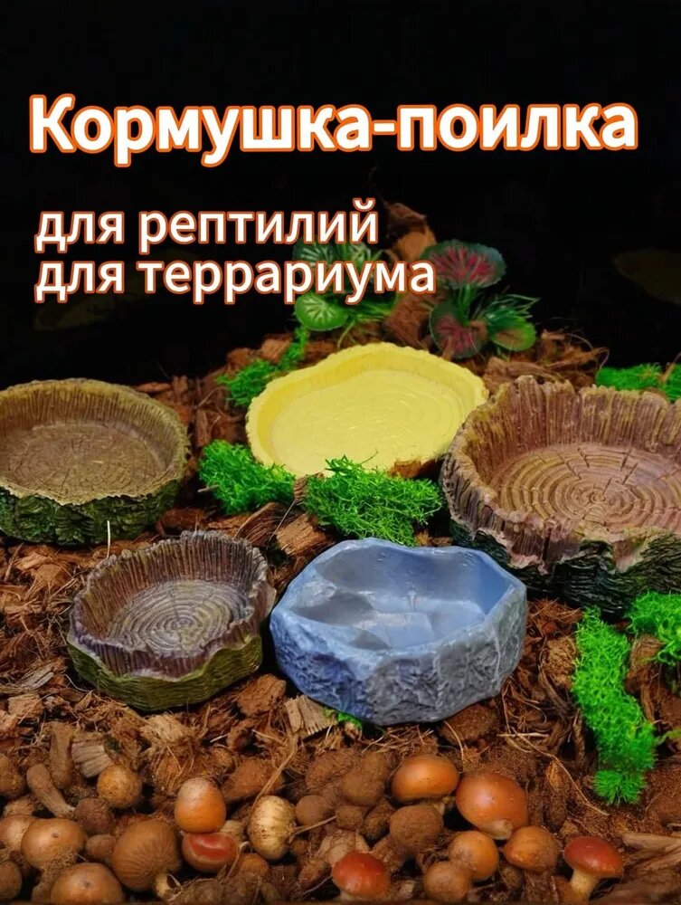 Кормушка-поилка для рептилий для террариума, черепаха, смола 14.5*14*1.5