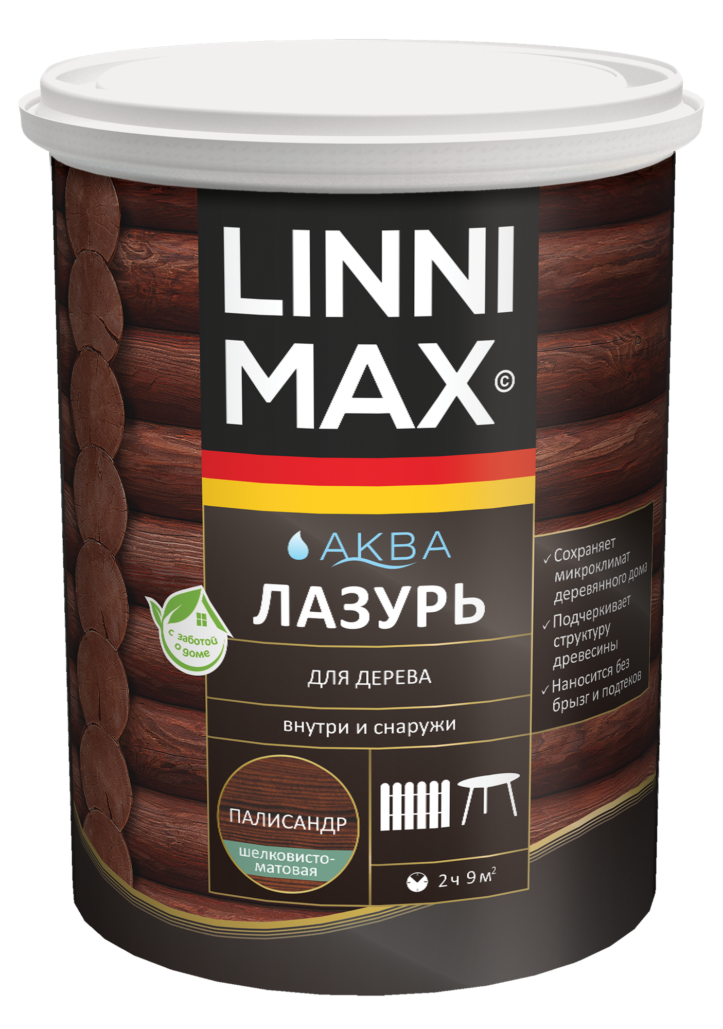 Лазурь LINNIMAX водно-дисперсионная для дерева палисандр 0,9 л