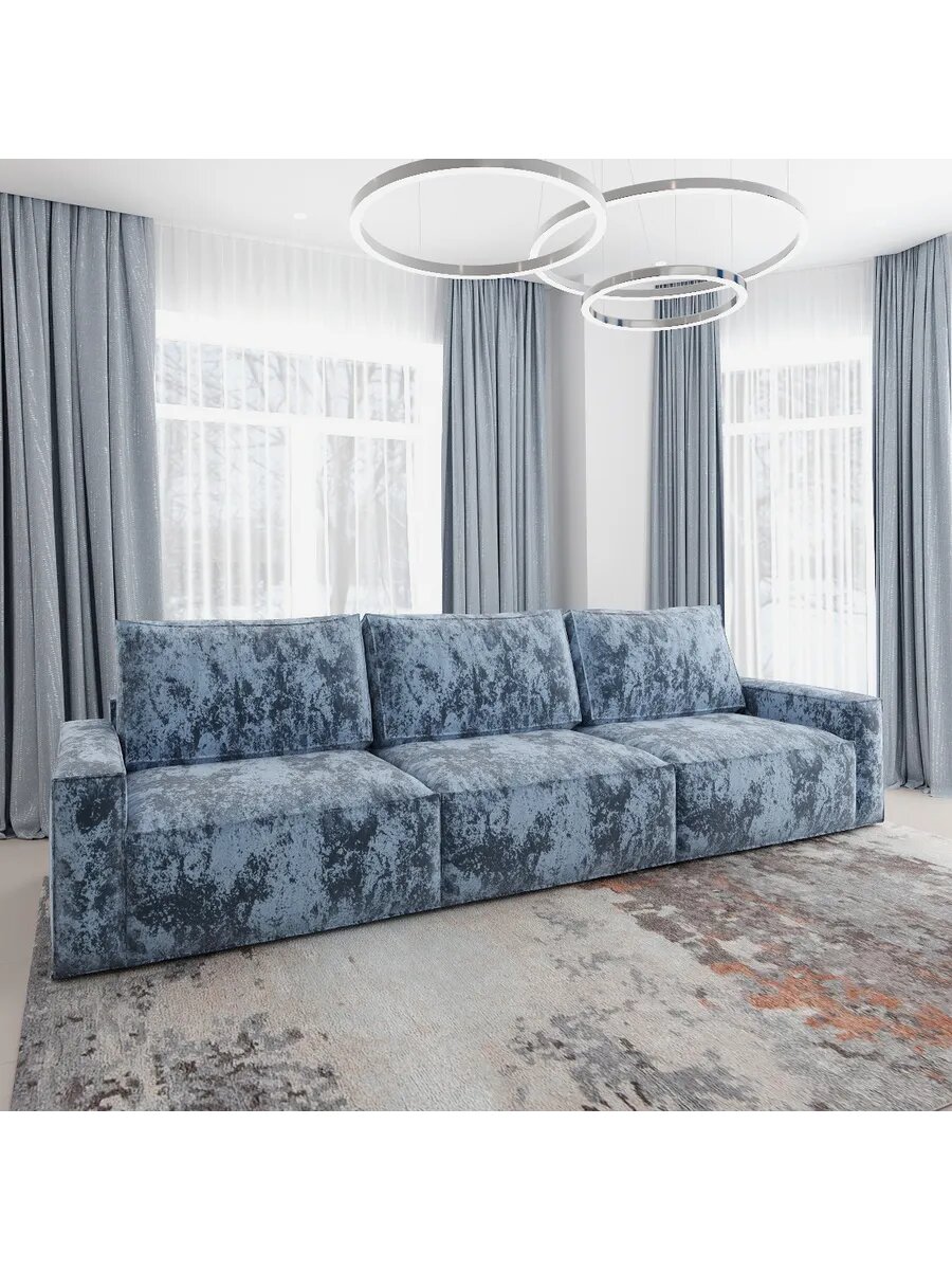 Диван КМК, ортопедический, раскладной, еврокнижка, с ящиком, велюр, голубой