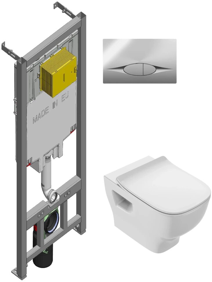 Комплект инсталляция с унитазом Jacob Delafon E21822-CP с кнопкой смыва, хром + унитаз подвесной Jacob Delafon Struktura EDE102-00 + E28931-WTE безободковый, с сиденьем микролифт, белый
