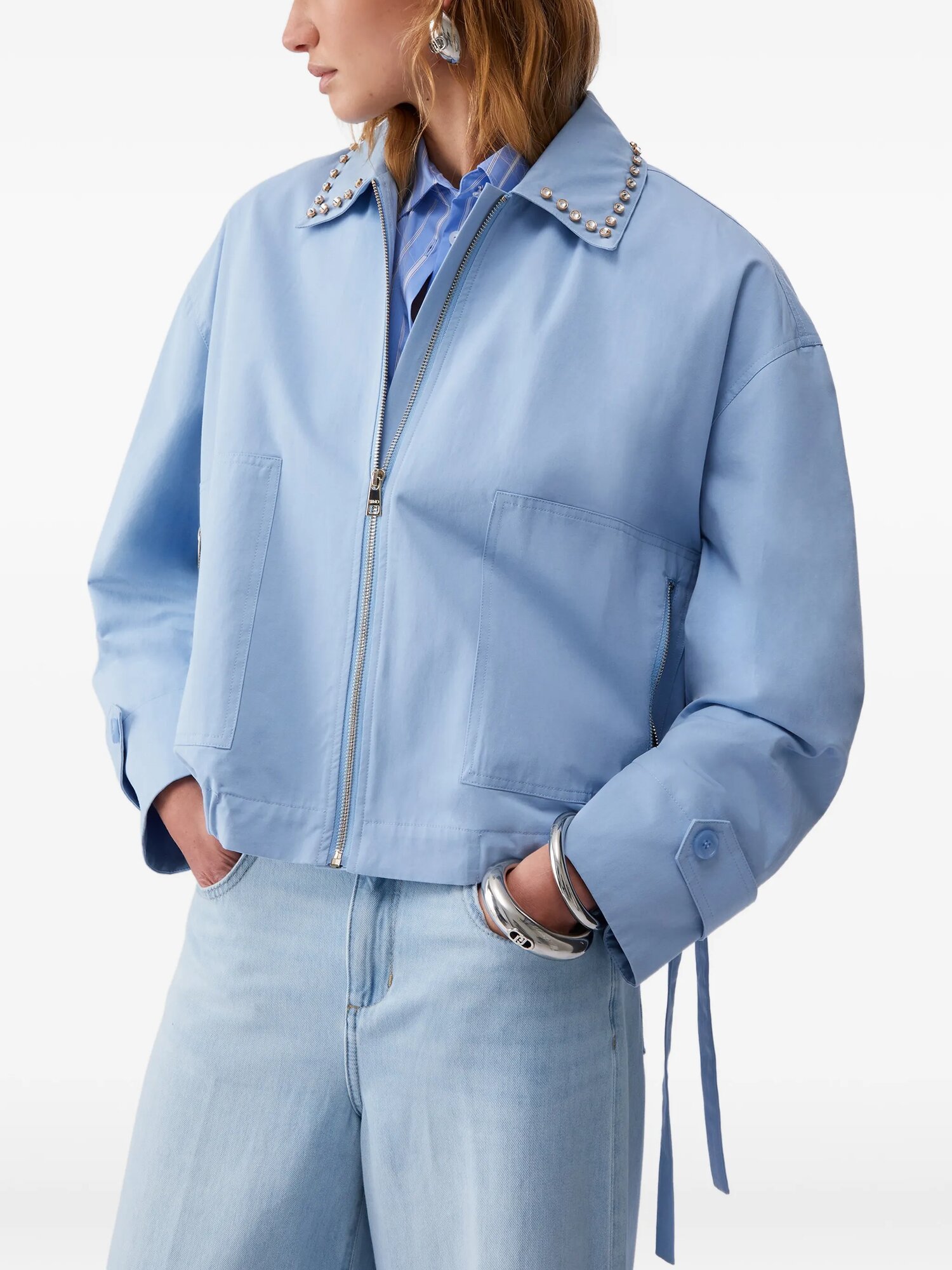 Куртка LIU JO Bejewelled bomber jacket, размер 38, blue — фото 1