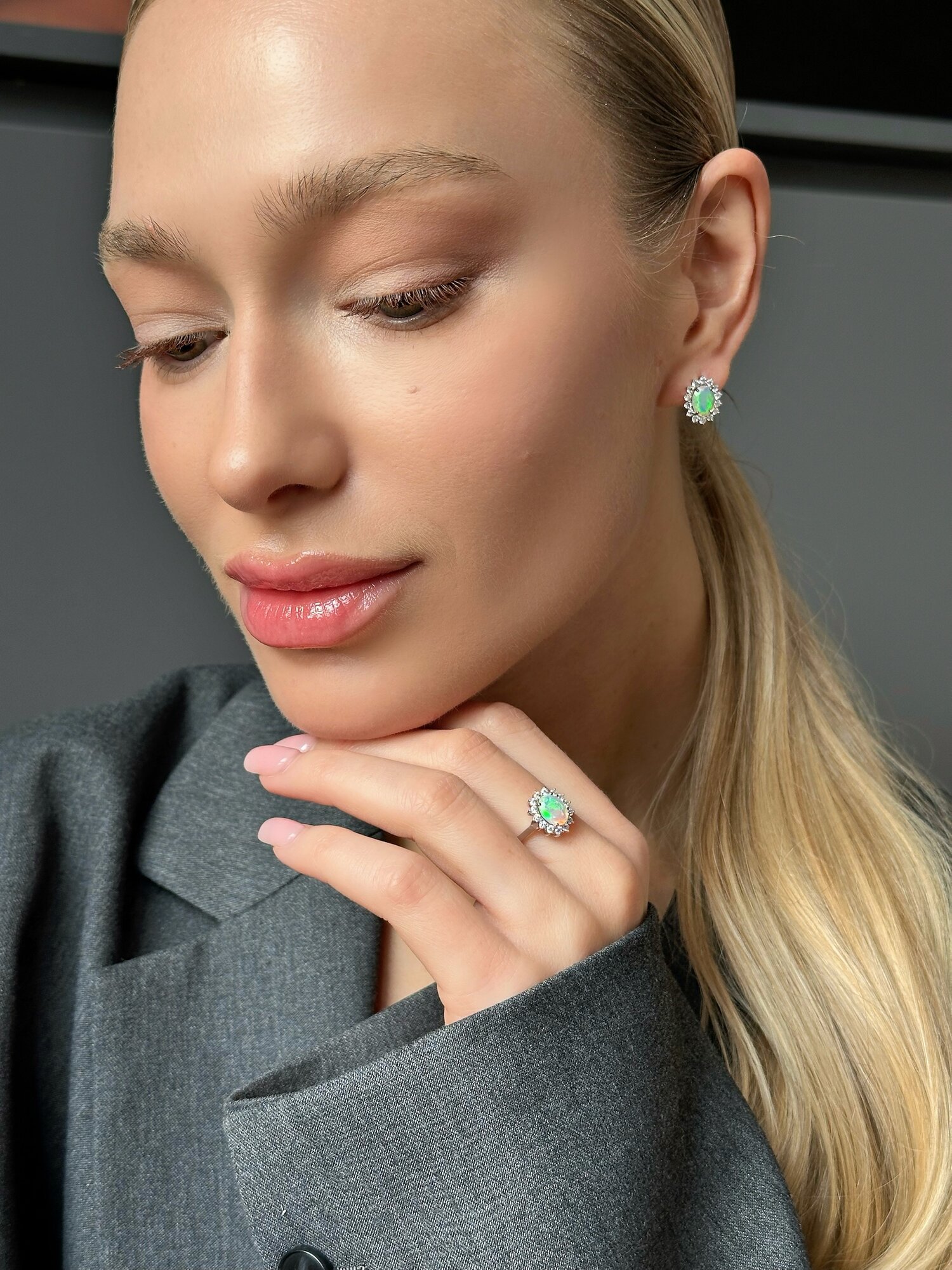 Кольцо KAPLI jewelry, серебро, 925 проба, родирование, опал, фианит, размер 17, серебристый/белый — фото 1