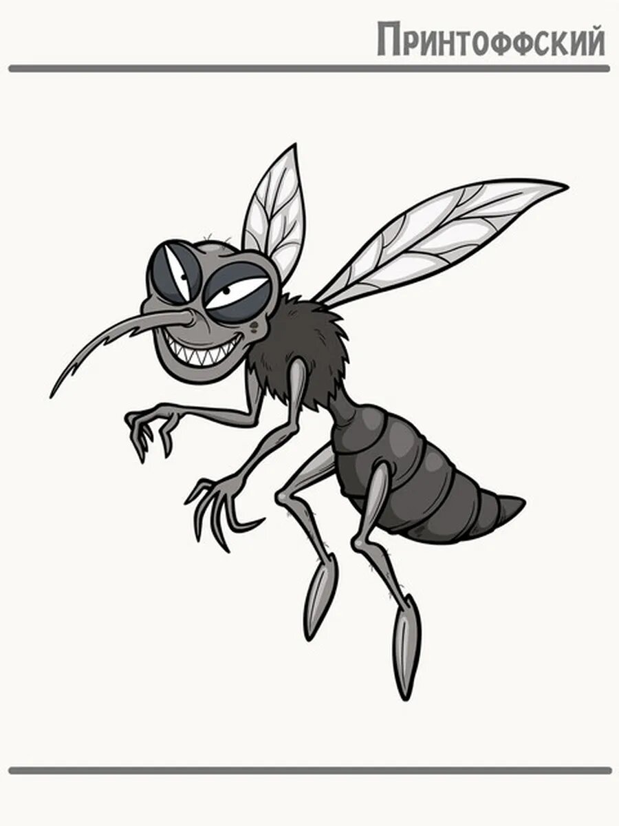 Термонаклейка для одежды и аксессуаров DTF-печать злой камар angry mosquito