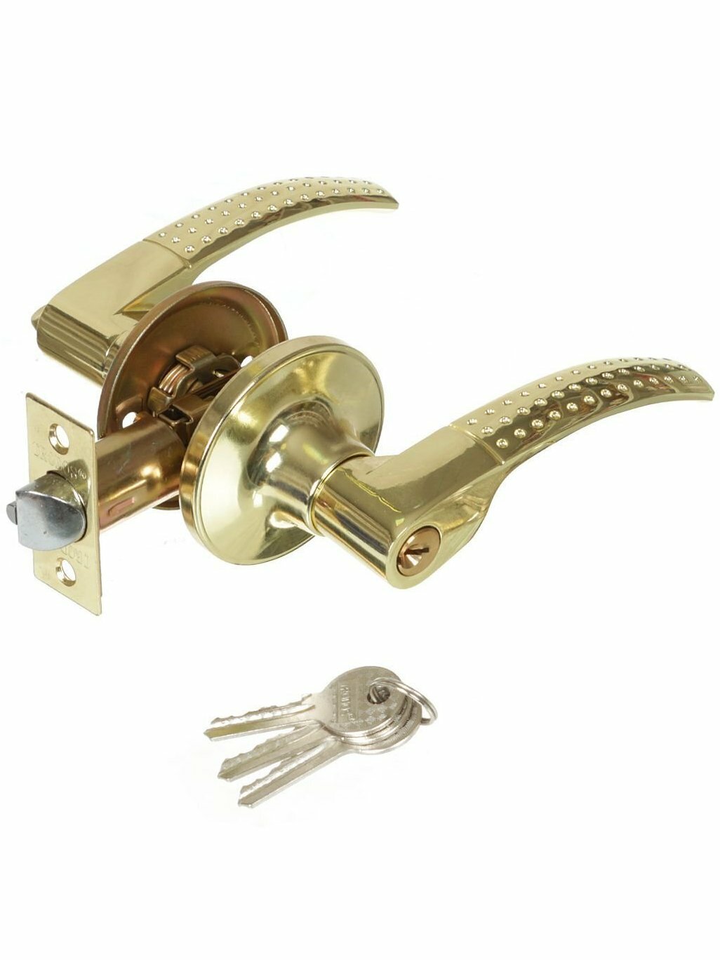 Дверная ручка-защелка Trodos ЗВ6-01 с замком и ключом, цвет золото, материал алюминий, для дверей 35-50 мм, 2 шт.