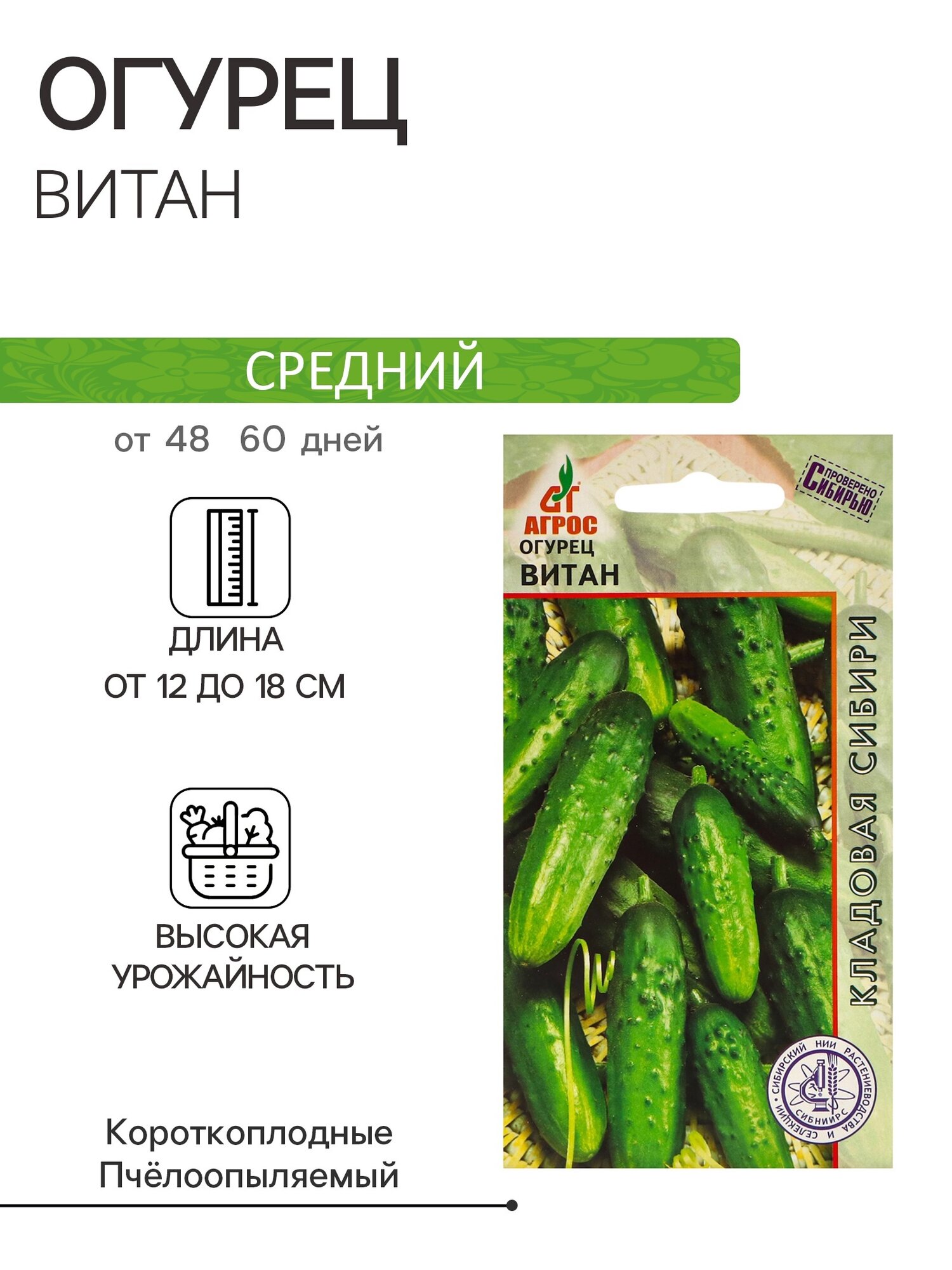 Семена Огурец «Витан», 10 шт, «Агрос»