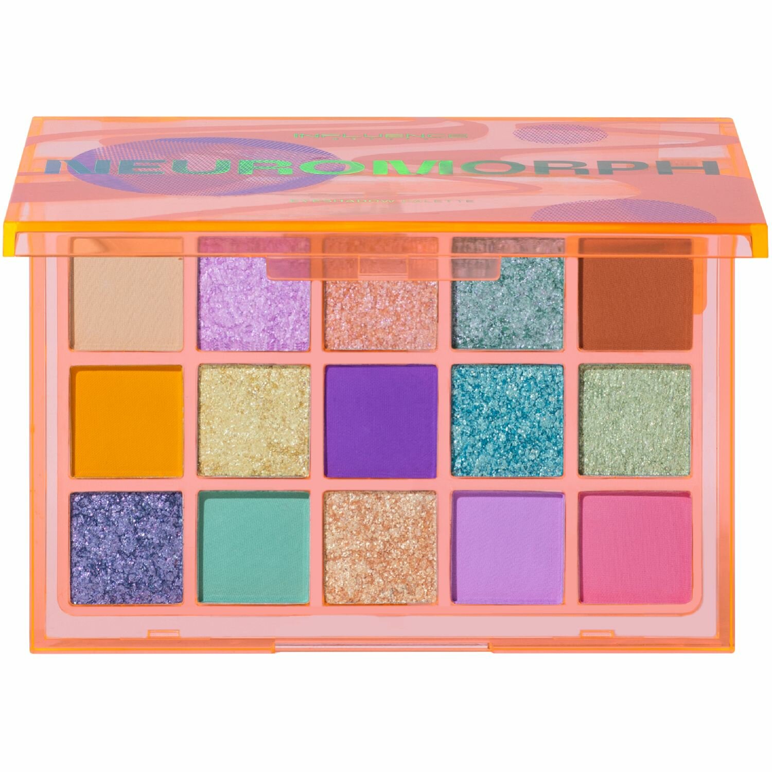 Influence Beauty Палетка теней для век Тон 01 осенняя палитра для брюнеток, каштановых, рыжих и медных волос Neuromorph Eyeshadow palette 15 цветов