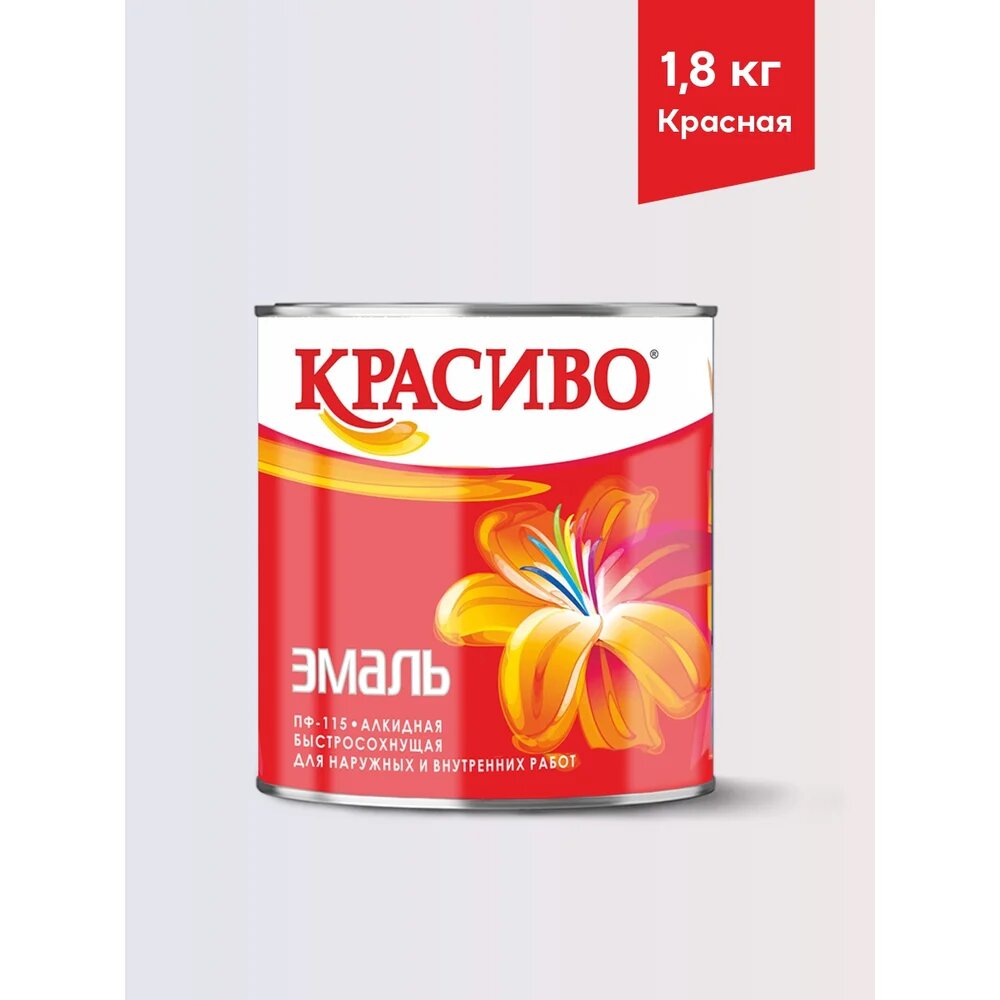 Эмаль Красиво ПФ-115 красный 1,8 кг для стен по металлу, по дереву 4690417011254