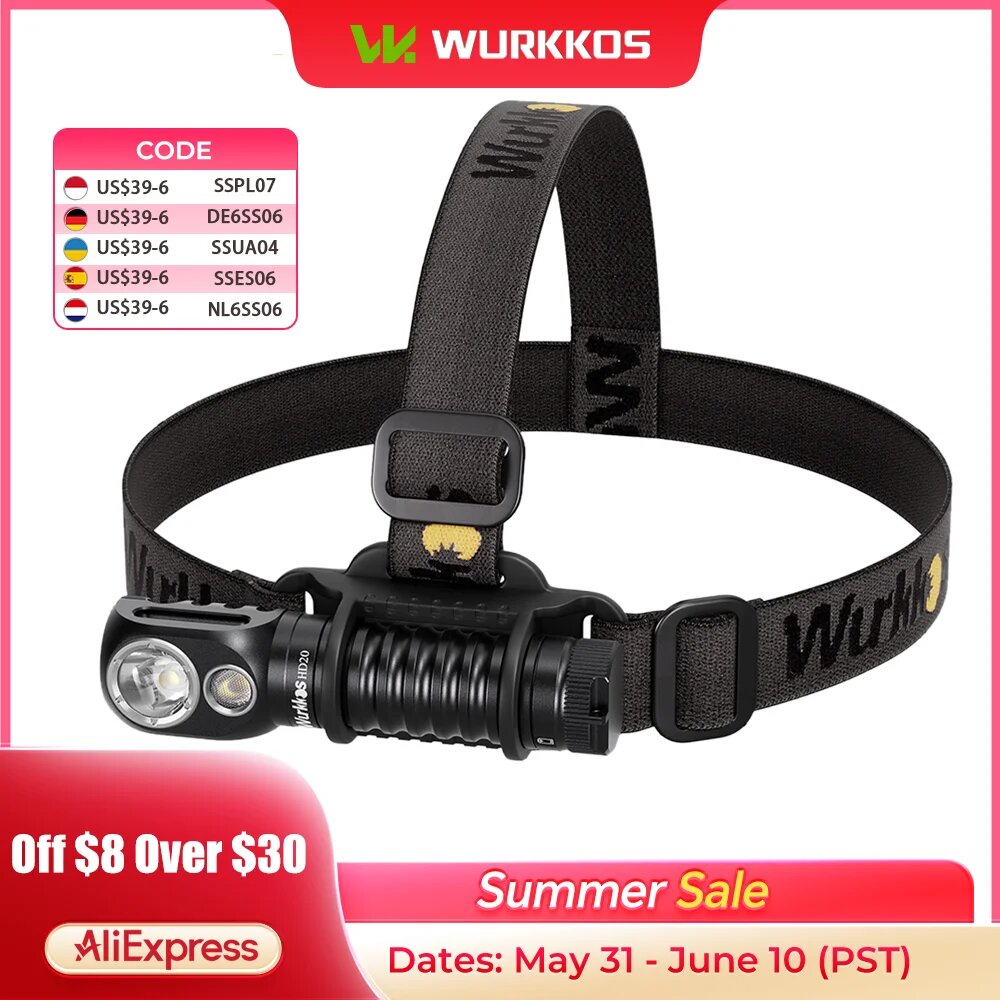 Wurkkos HD20 налобный фонарь, черный, 2000LM