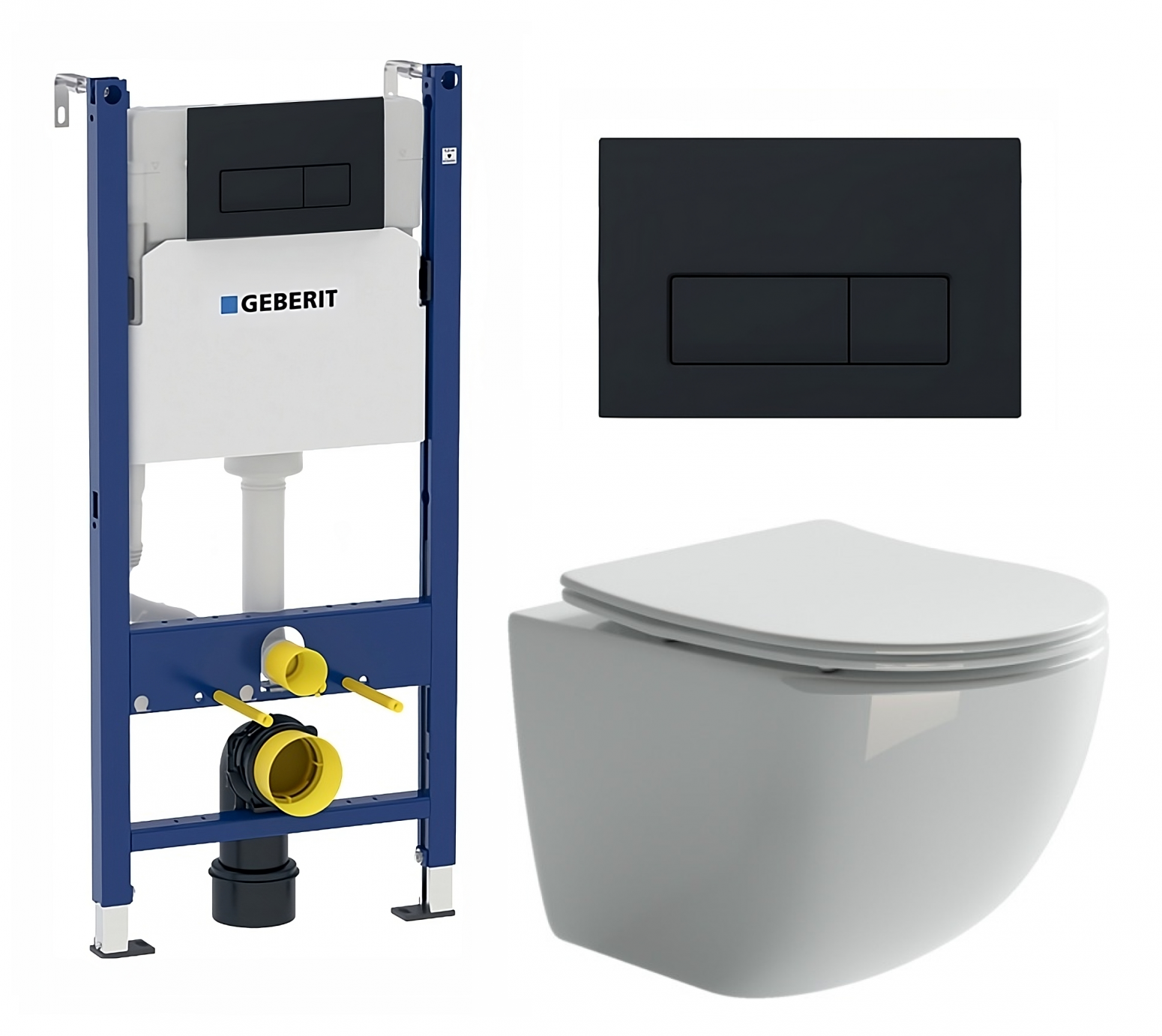 Комплект 3 в 1 инсталляция Geberit Duofix + Унитаз подвесной Ceramica Nova Forma CN3009 + кнопка черная матовая
